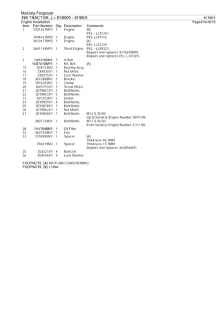 Massey ferguson 398 tractor, b18009 parts catalogue manual | PDF