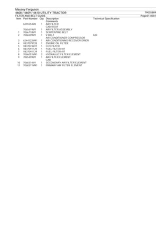 Massey ferguson 4609 utility tractor service parts catalogue manual ...