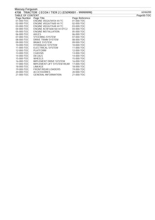 Massey ferguson 4708 tractor (eco4 tier 2) (e5090001 99999999) service ...