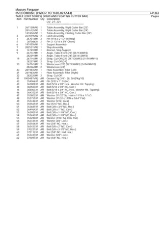 Massey ferguson 850 combine (prior to 1696 027-544) parts catalogue manual | PDF