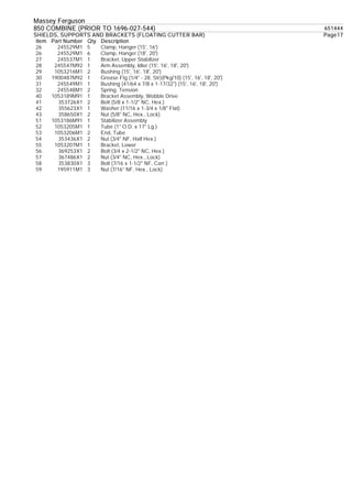 Massey ferguson 850 combine (prior to 1696 027-544) parts catalogue manual | PDF
