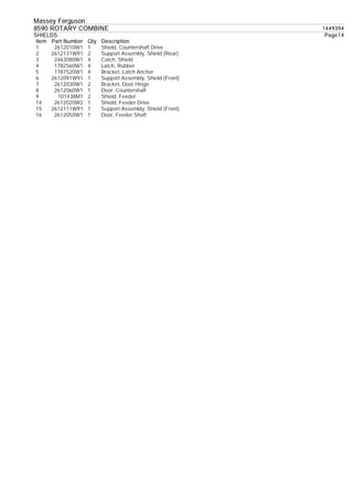 Massey ferguson 8590 rotary combine service repair manual | PDF