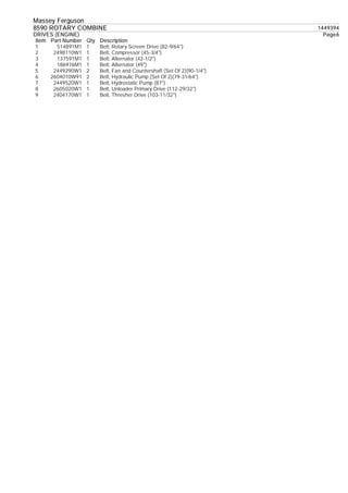 Massey ferguson 8590 rotary combine service repair manual | PDF