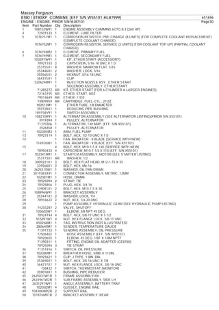 Massey ferguson 8780 8780 xp combine (eff sn w55101 hl87999) parts ...