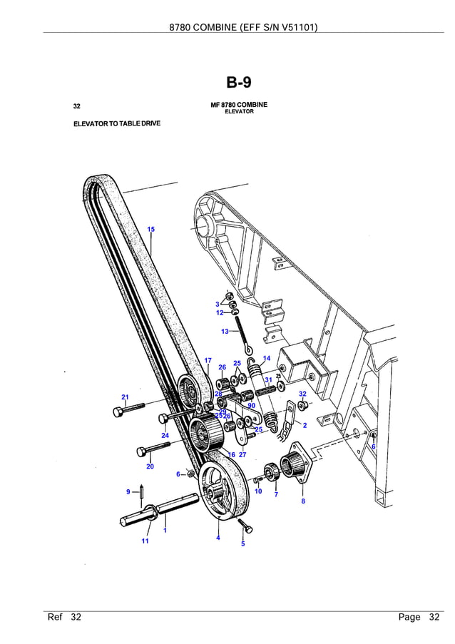 Massey ferguson 8780 combine (eff sn v51101) parts catalogue manual ...