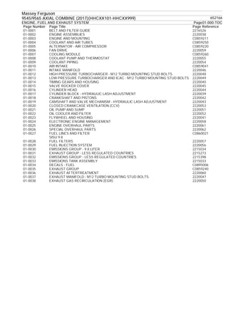 Massey ferguson 9545 9565 axial combine (2017)(hhcxx101 hhcxx999) parts ...