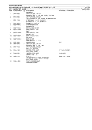Massey ferguson 9545 9565 axial combine (2017)(hhcxx101 hhcxx999) parts ...