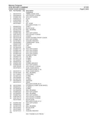 Massey ferguson 9795 rotary combine parts catalogue manual | PDF