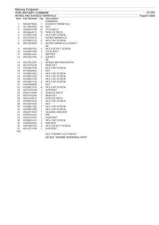 Massey ferguson 9795 rotary combine parts catalogue manual | PDF