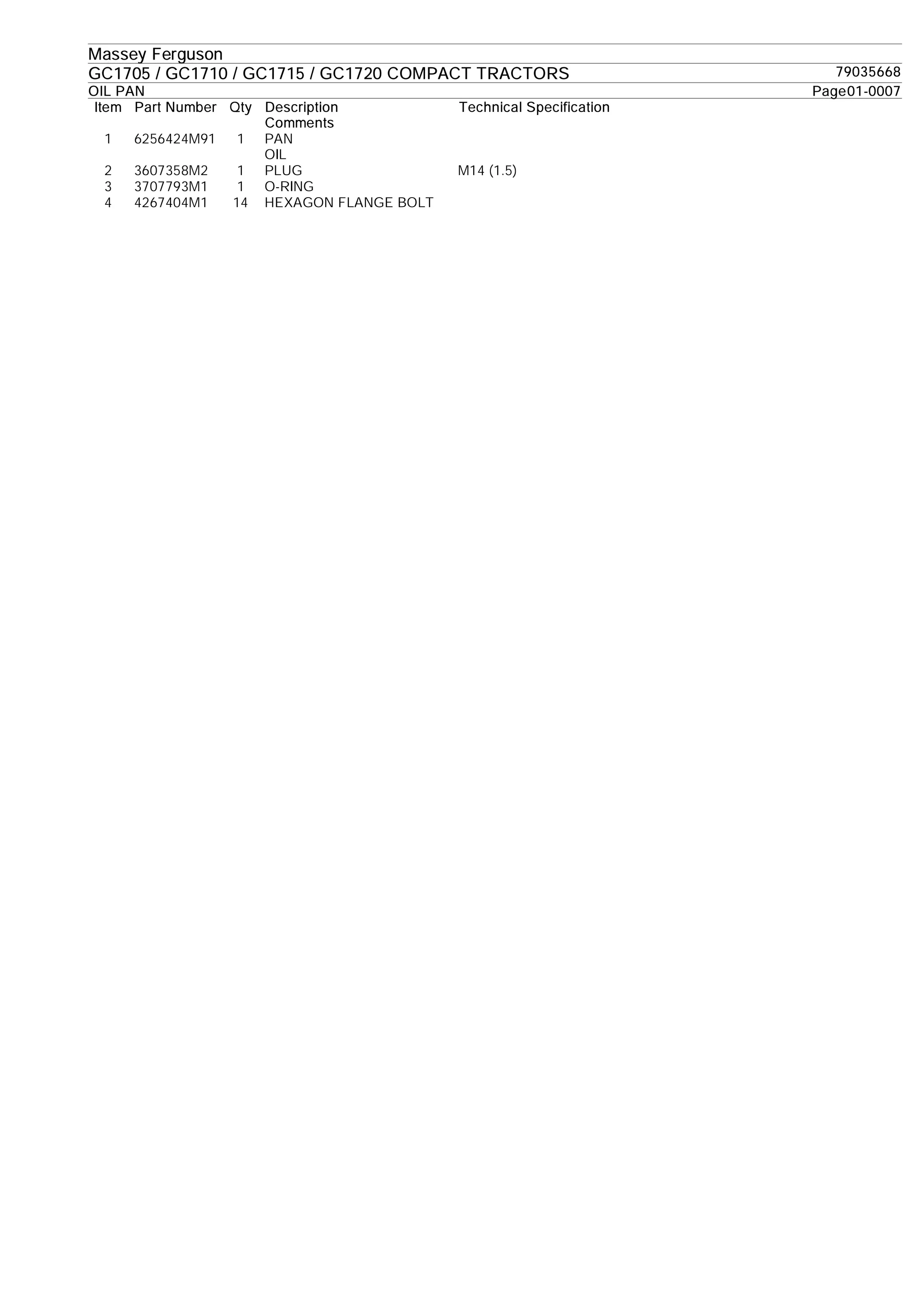 Massey ferguson gc1710 compact tractors parts catalogue manual | PDF