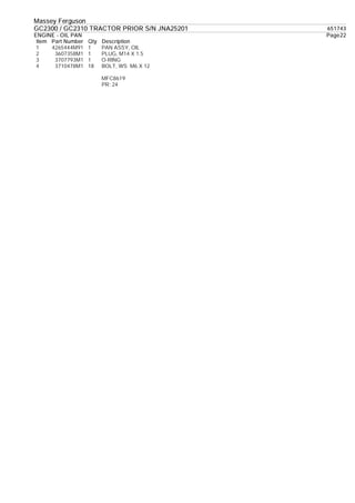 Massey ferguson gc2310 tractor (prior sn jna25201) parts catalogue ...