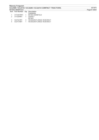 Massey ferguson gc2600 compact tractors parts catalogue manual | PDF