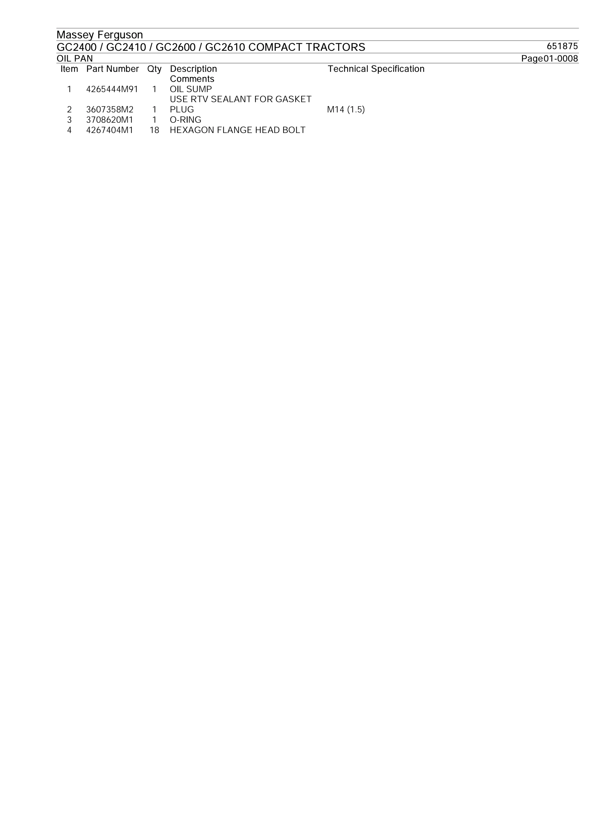 Massey ferguson gc2600 compact tractors parts catalogue manual | PDF