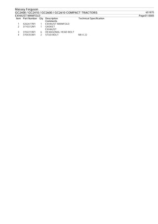 Massey ferguson gc2600 compact tractors parts catalogue manual | PDF