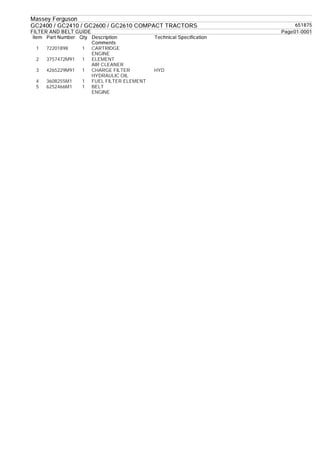 Massey ferguson gc2600 compact tractors parts catalogue manual | PDF