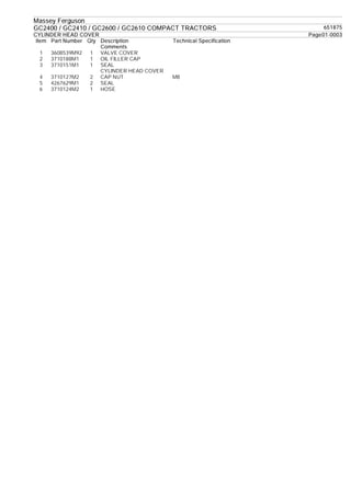 Massey ferguson gc2610 compact tractors parts catalogue manual | PDF