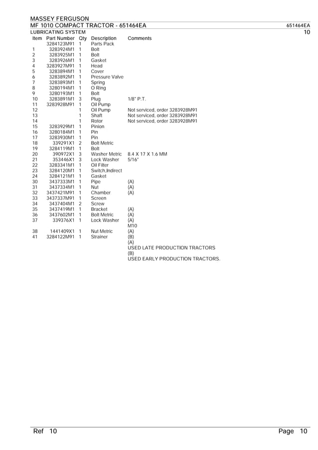 Massey ferguson mf 1010 compact tractor parts catalogue manual | PDF
