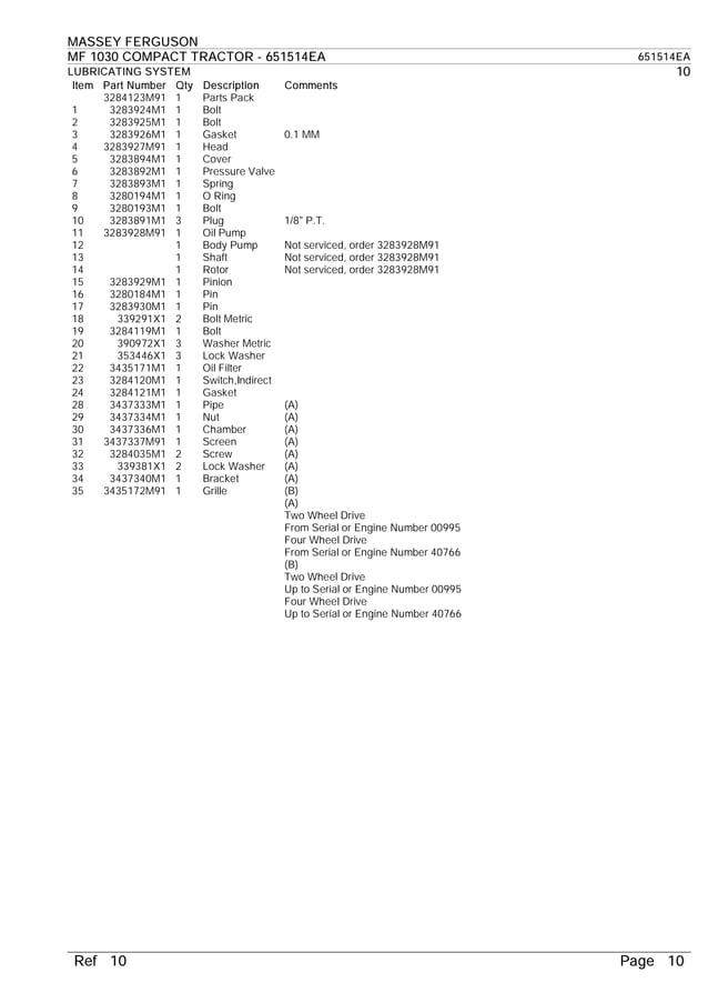 Massey ferguson mf 1030 compact tractor parts catalogue manual | PDF