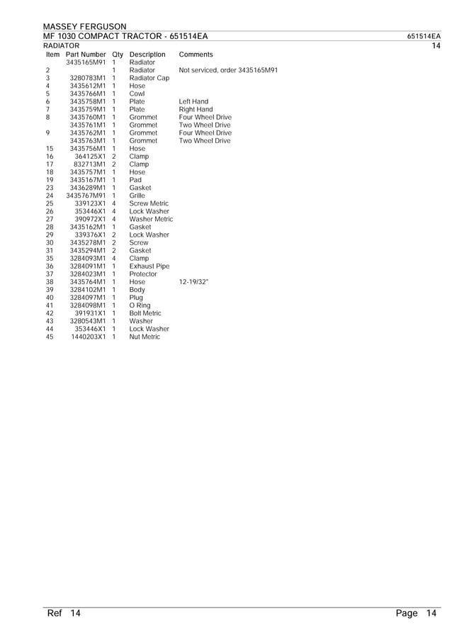 Massey ferguson mf 1030 compact tractor parts catalogue manual | PDF