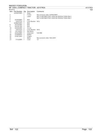 Massey ferguson mf 1030 l compact tractor parts catalogue manual | PDF