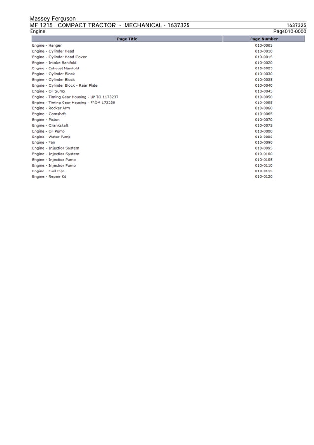 Massey ferguson mf 1215 compact tractor (mechanical) parts catalogue manual | PDF