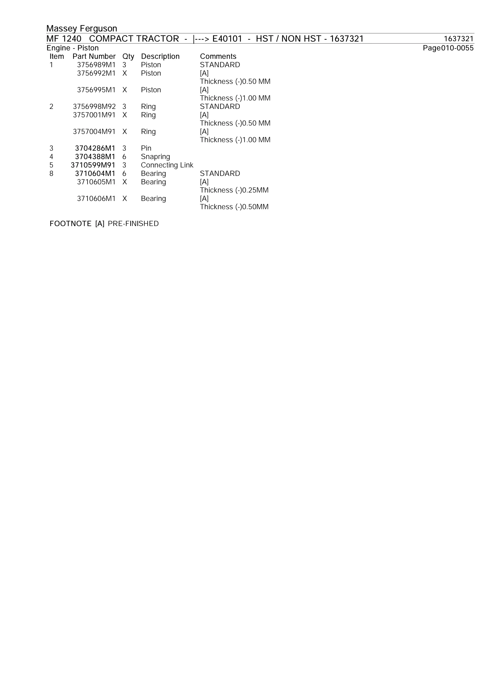 Massey ferguson mf 1240 compact tractor ( e40101 - hst non hst) parts ...