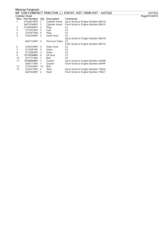 Massey ferguson mf 1250 compact tractor ( e50101, hst non hst) parts ...