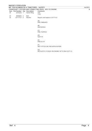 Massey ferguson mf 133135 mkiii135 v tractors parts catalogue manual | PDF