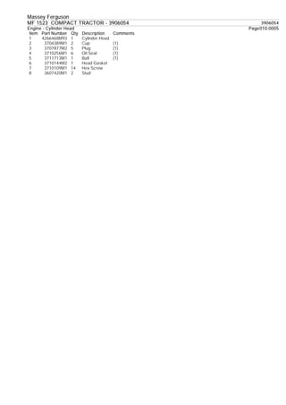 Massey ferguson mf 1523 compact tractor parts catalogue manual | PDF