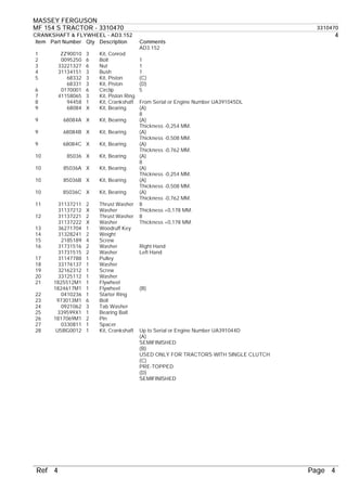 Massey ferguson mf 154 s tractor parts catalogue manual | PDF