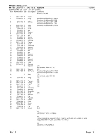 Massey ferguson mf 158 mkiii 158 f tractors parts catalogue manual | PDF