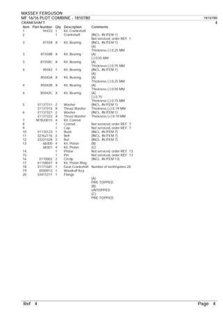 Massey ferguson mf 16 16 plot combine parts catalogue manual | PDF