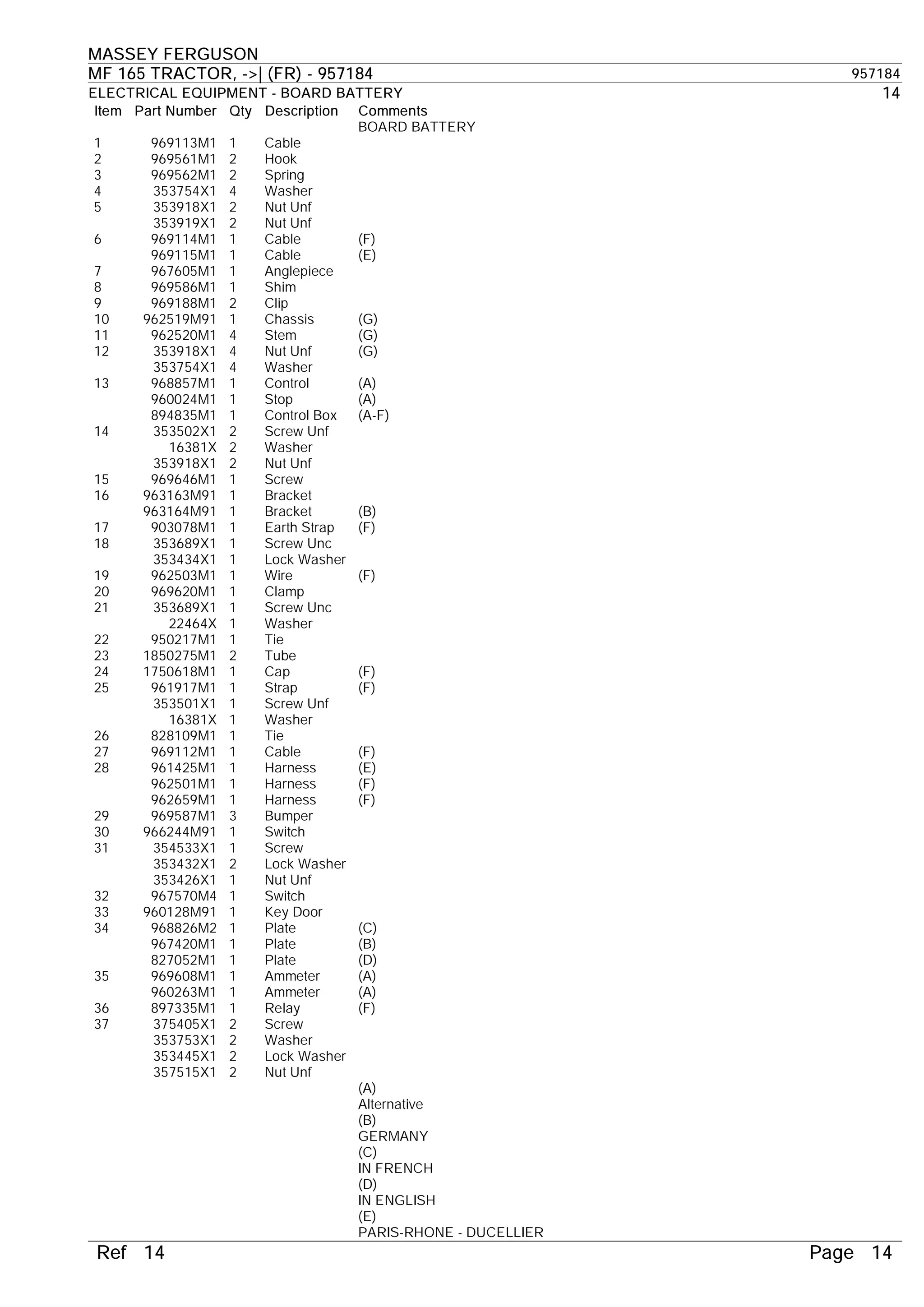 Massey ferguson mf 165 tractor (fr) parts catalogue manual | PDF