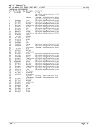 Massey ferguson mf 168 mkiii 168 f tractors (fr) parts catalogue manual | PDF