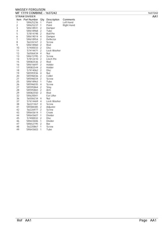 Massey ferguson mf 17 combine parts catalogue manual | PDF | Auto Type ...