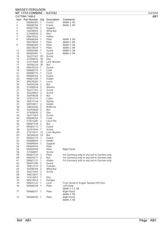 Massey ferguson mf 17 combine parts catalogue manual | PDF