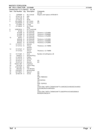 Massey ferguson mf 194 s tractor parts catalogue manual | PDF