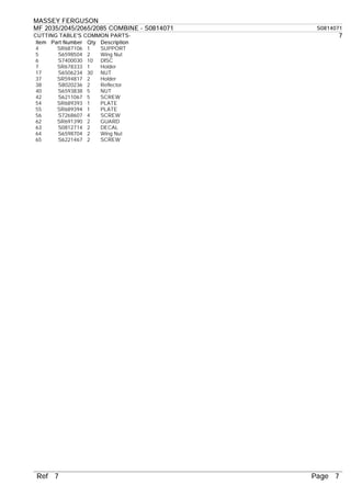 Massey ferguson mf 2085 combine parts catalogue manual | PDF