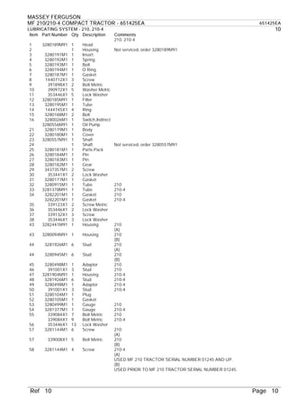 Massey ferguson mf 210 compact tractor parts catalogue manual | PDF