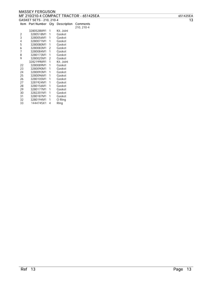 Massey ferguson mf 210 compact tractor parts catalogue manual | PDF