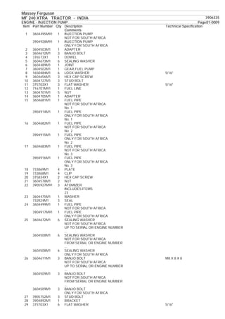 Massey ferguson mf 240 xtra tractor (india) parts catalogue manual | PDF