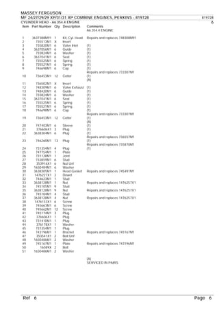Massey ferguson mf 24 combine engines (perkins) parts catalogue manual ...