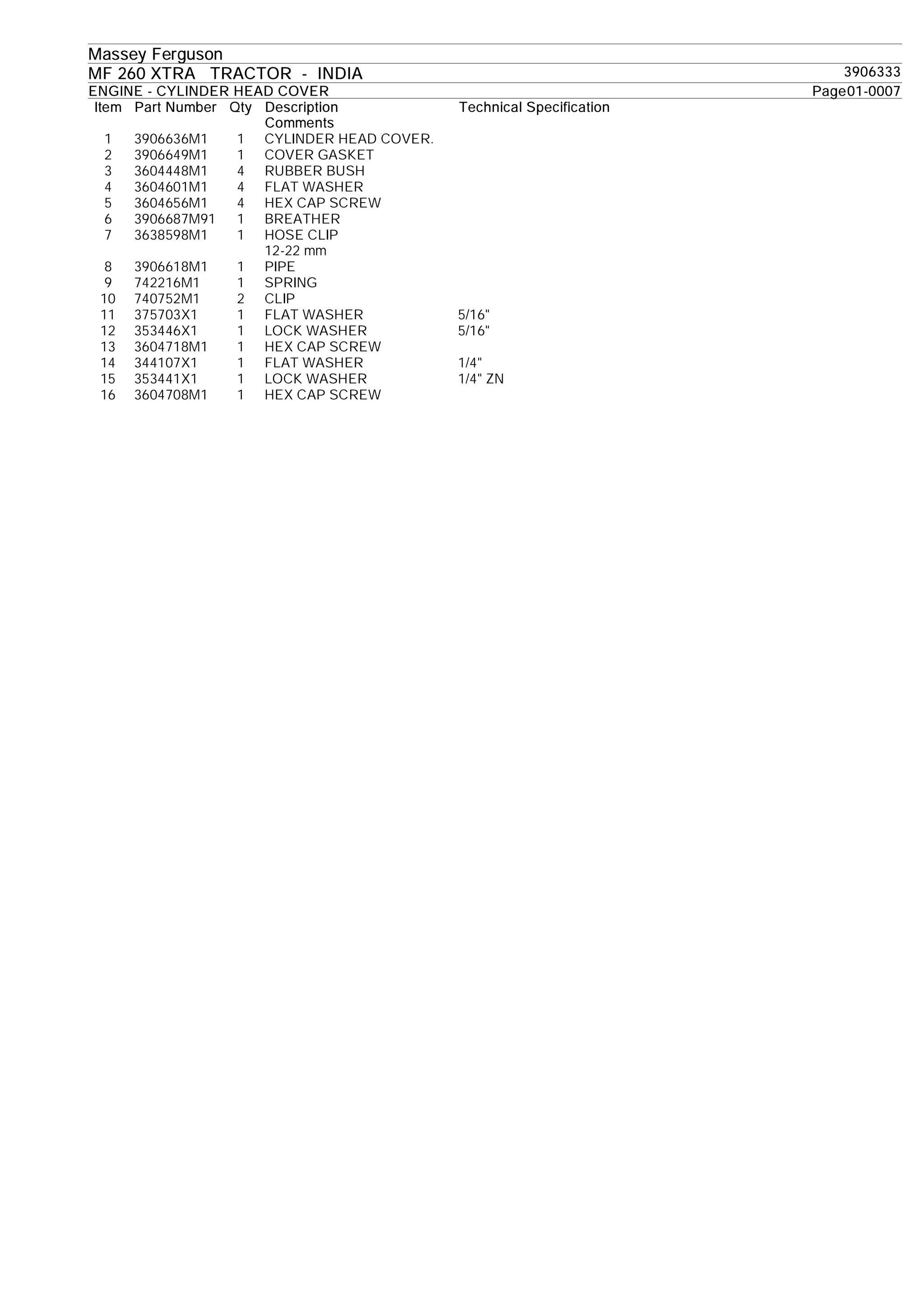 Massey ferguson mf 260 xtra tractor (india) parts catalogue manual | PDF