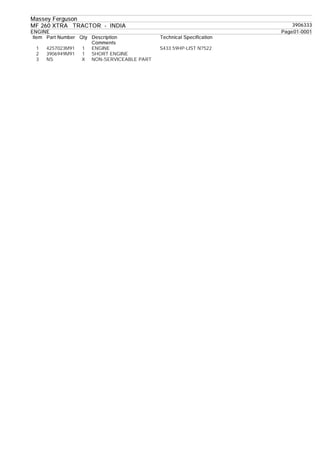 Massey ferguson mf 260 xtra tractor (india) parts catalogue manual | PDF