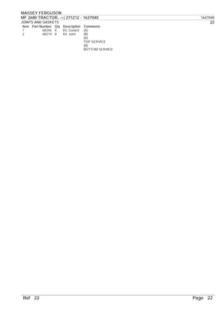 Massey ferguson mf2680 tractor ( 271212) parts catalogue manual | PDF