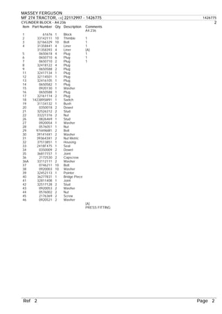 Massey ferguson mf274 tractor ( 22112997) parts catalogue manual | PDF