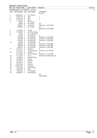 Massey ferguson mf274 tractor ( 22112997) parts catalogue manual | PDF