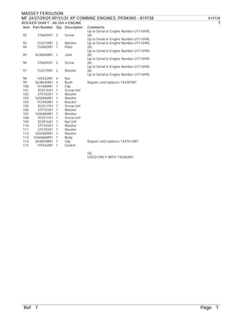 Massey ferguson mf 27 combine engines (perkins) parts catalogue manual ...