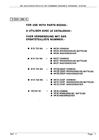 Massey ferguson mf 27 combine engines (perkins) parts catalogue manual ...