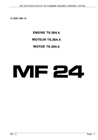 Massey ferguson mf 27 combine engines (perkins) parts catalogue manual ...